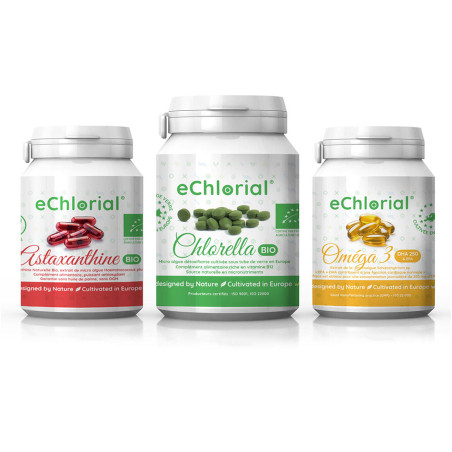 Trio Santé : Chlorella + Astaxanthine + Oméga 3